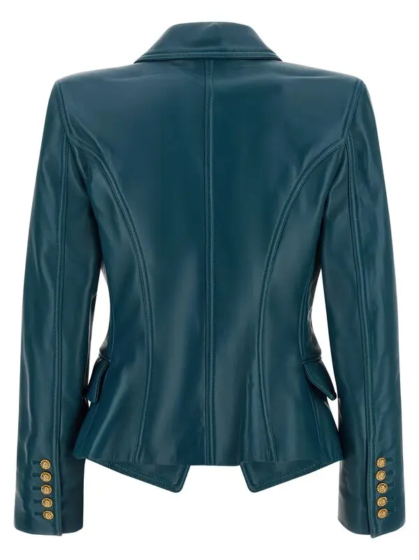 Balmain Testa Di Leone Leather Blazer - Blue
