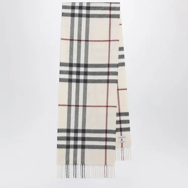 Burberry Check Cashmere Scarf In Stone - Gray