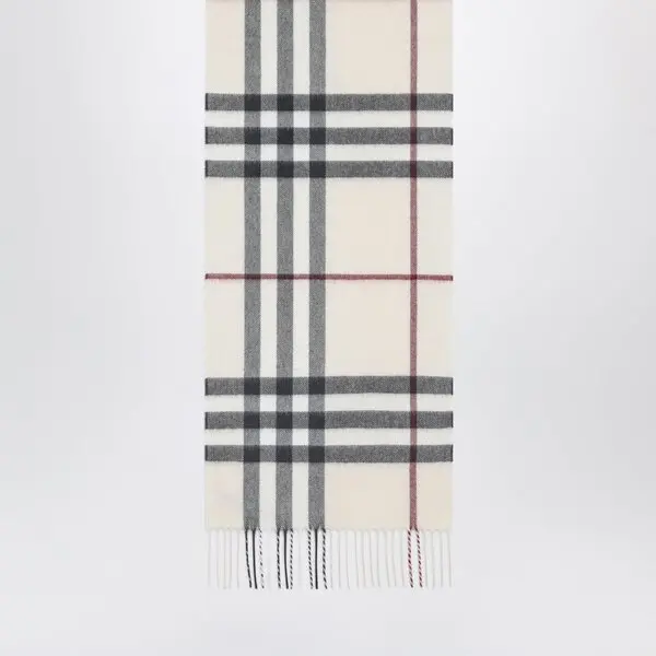 Burberry Check Cashmere Scarf In Stone - Gray
