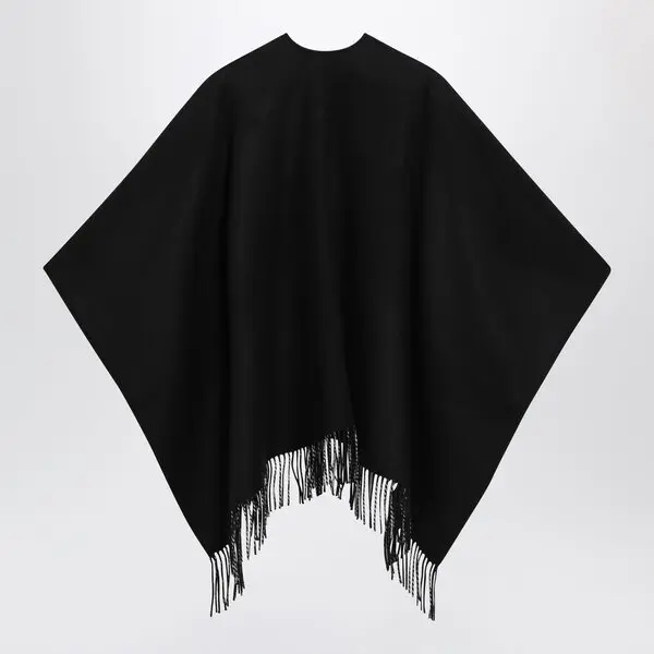 Burberry Reversible Wool Check Cape With Fringes - Black
