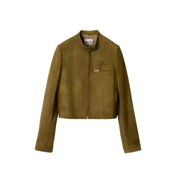 Miu Miu Light Waxed Suede Jacket - Green