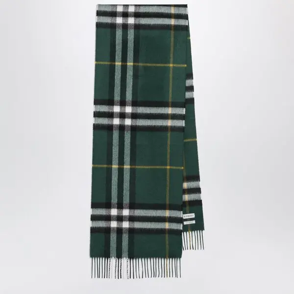 Burberry Cashmere Check Scarf In Dark Fern - Green