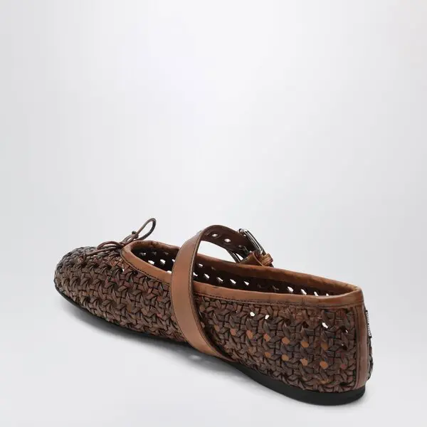 Miu Miu Perforated Leather Ballerinas In Cognac Color - Brown