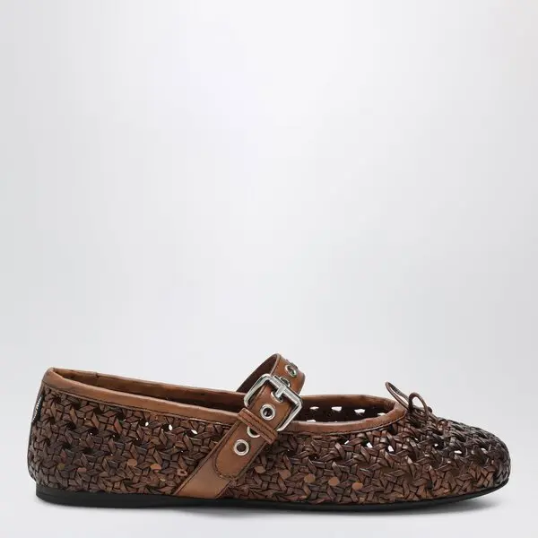 Miu Miu Perforated Leather Ballerinas - Brown