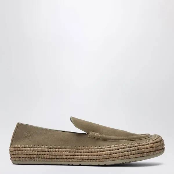 Loewe Suede And Raffia Loafers - Gray