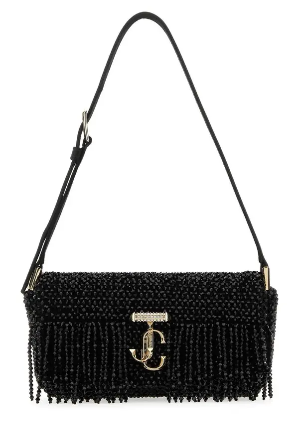 JIMMY CHOO Satin Mini Avenue Shoulder Bag - Black