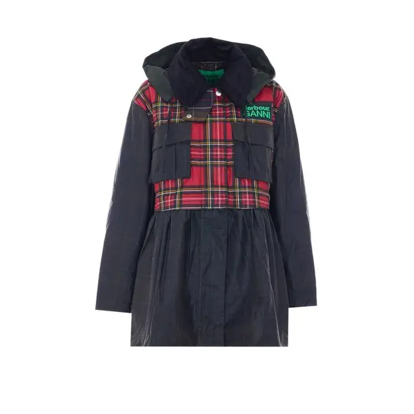 BARBOUR X GANNI Tartan Peplum Wax Jacket - Black