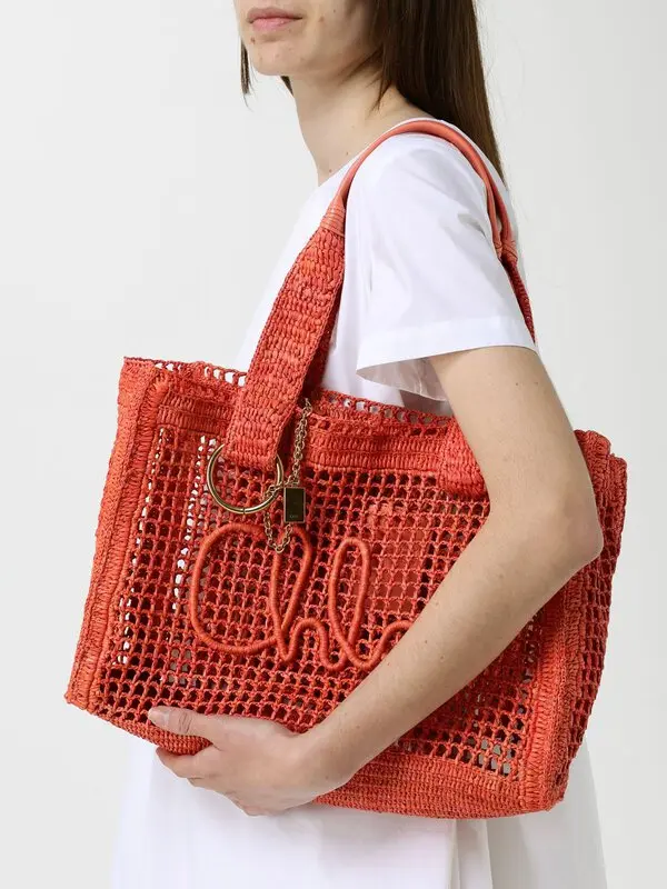 Chloé East-west Summer Banana Raffia Tote Bag - Orange