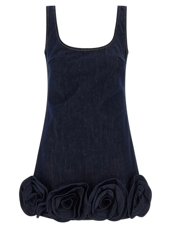 SELF-PORTRAIT Indigo Denim 3d Flower Mini' Dress - Blue