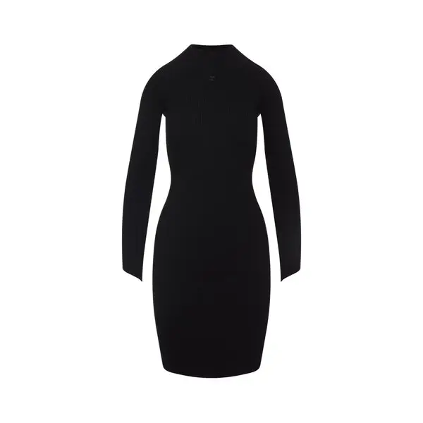 COURREGES Ribbed Viscose Blend Mini Dress - Black