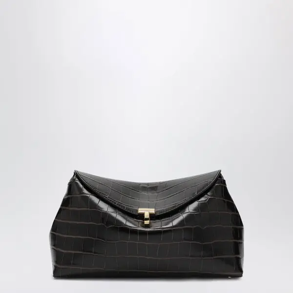 TOTEME T-lock Clutch In Crocodile-embossed Leather - Brown