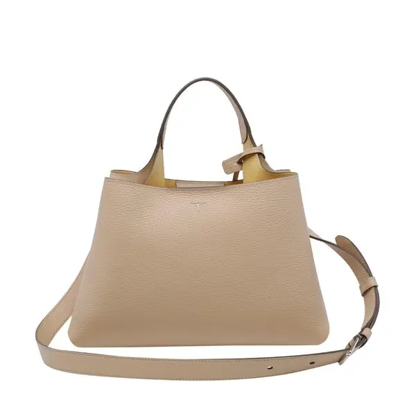 TOD'S Leather Handbag With T Timeless Charm - Cream