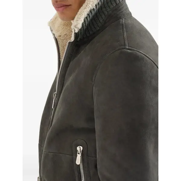 Brunello Cucinelli Shearling Trim Bomber Jacket