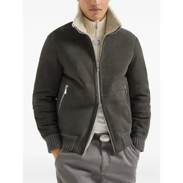Brunello Cucinelli Shearling Trim Bomber Jacket
