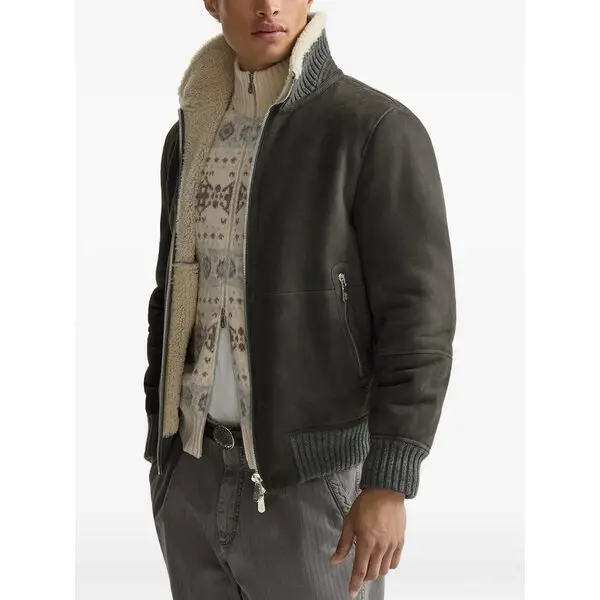 Brunello Cucinelli Shearling Trim Bomber Jacket