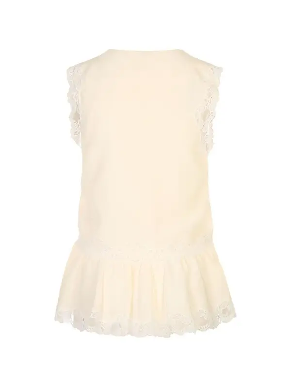 Chloé Silk V-neck Top With Lace Trim - Multicolor