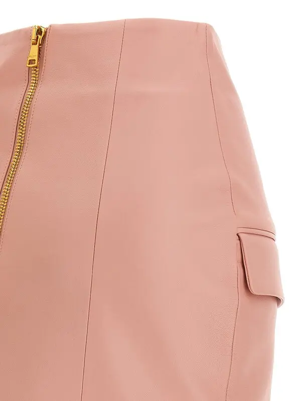 Balmain Testa Di Leoni Lamb Leather Mini Skirt - Pink
