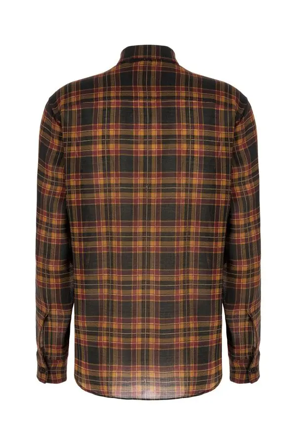Saint Laurent Plaid Silk Tie-neck Shirt