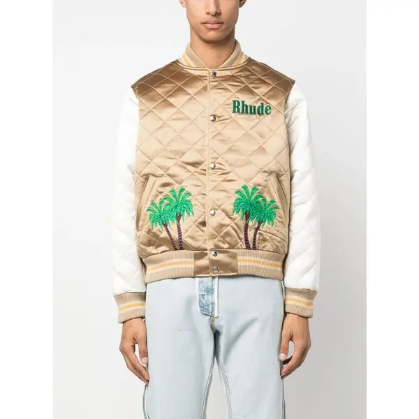 R H U D E Rhude Satin Finish Diamond Quilted Bomber Jacket - Brown