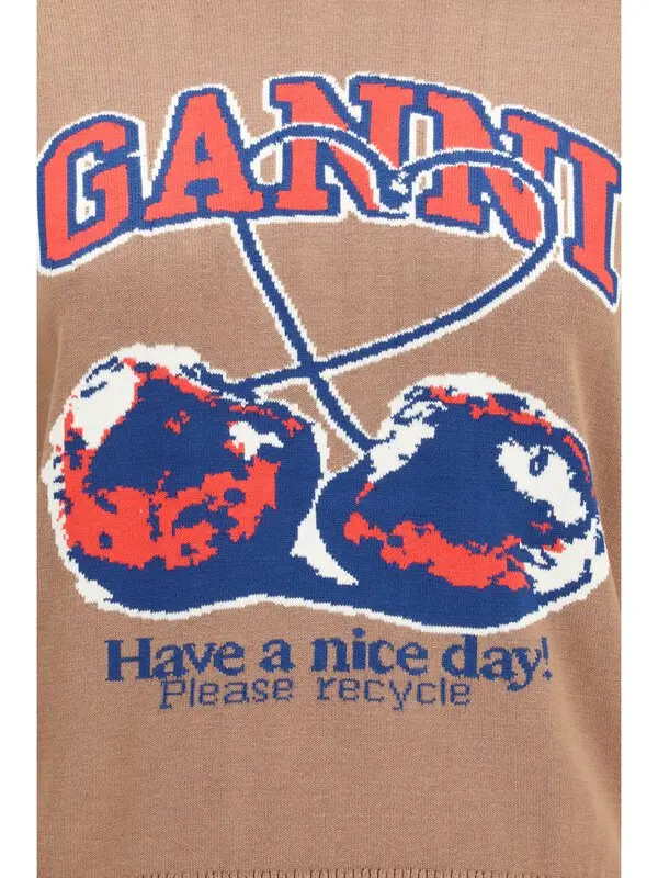 GANNI Cherry-print Cotton Sweater