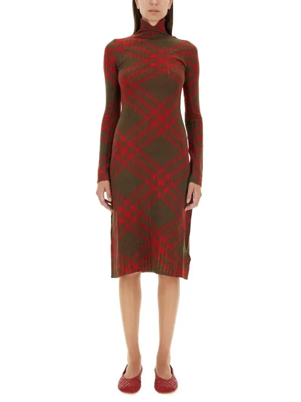 Burberry Check Wool Blend Dress - Red