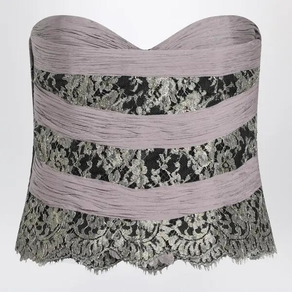 Valentino Garavani Grey/mauve/gold Chiffon Silk Top - Gray