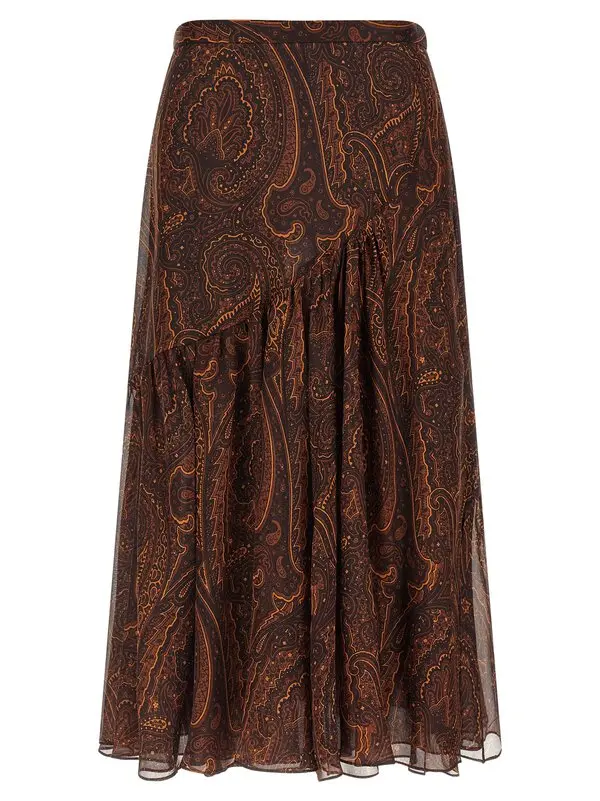 Etro Silk Paisley Ruffle Skirt