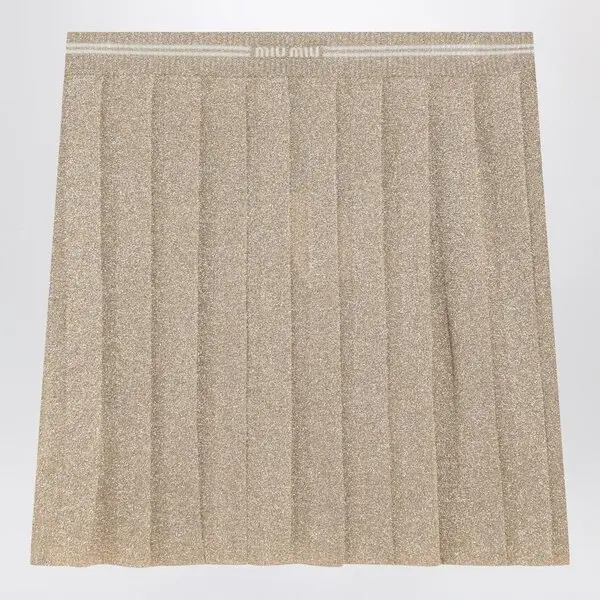 Miu Miu Gold Pleated Lurex Miniskirt - Silver
