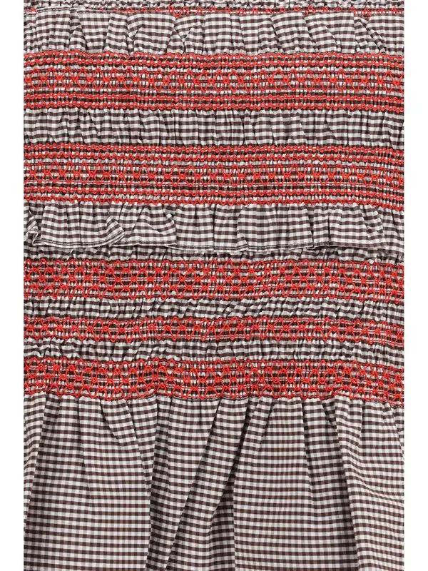 GANNI Elastic Printed Top With Ruching And Side Ties - Brown
