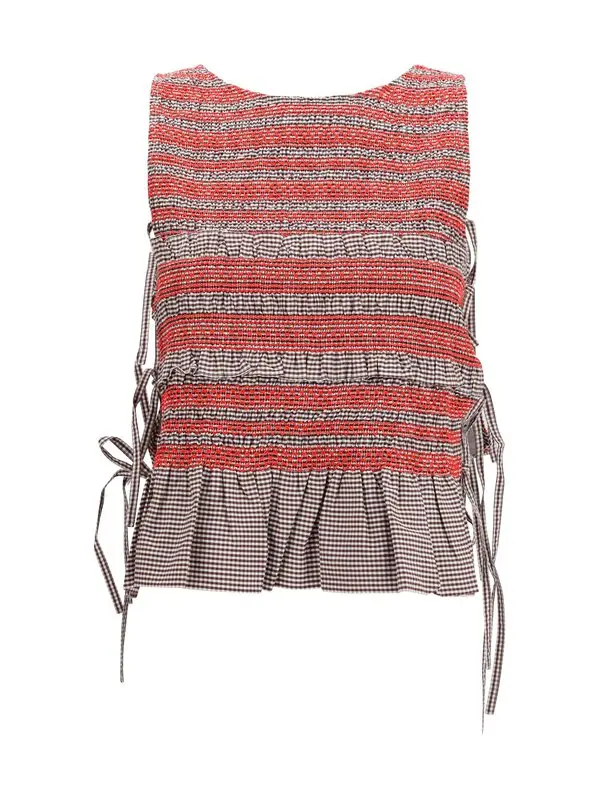 GANNI Printed Ruched Top - Brown