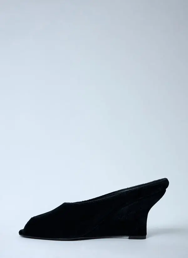 TOTEME Velvet Peep-toe Wedge Mules - Black
