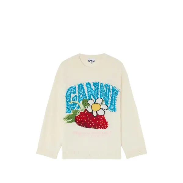 GANNI Strawberry Intarsia Knit Jumper - Cream