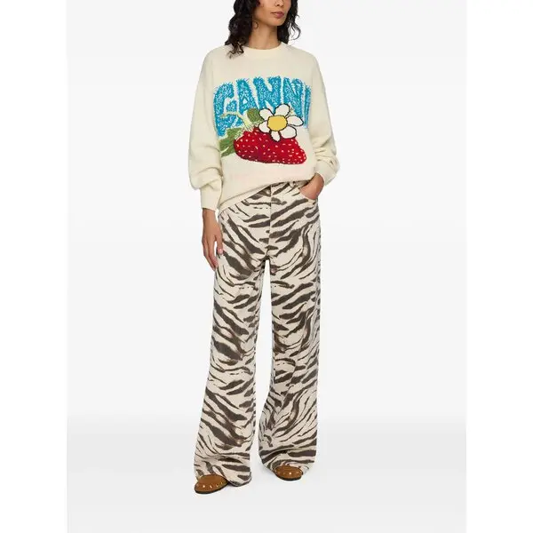 GANNI Strawberry Intarsia Knit Jumper - Cream