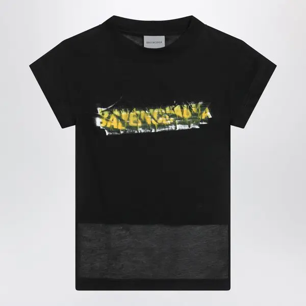 Balenciaga Messy Spray T-shirt With Cut-out Back In Cotton - Black
