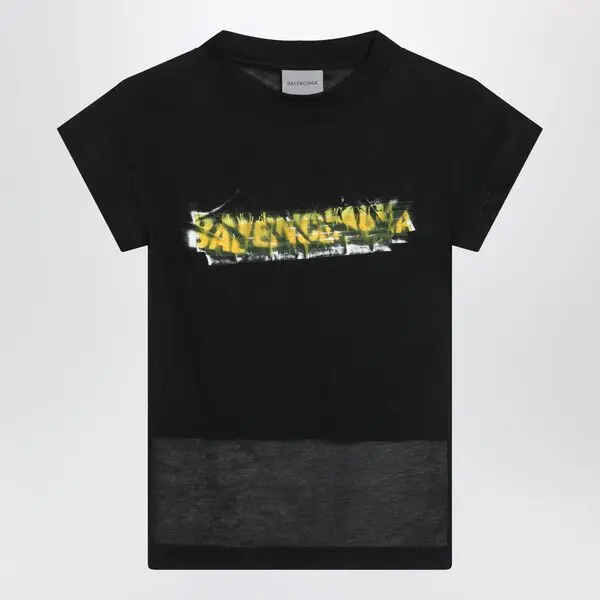 Balenciaga Messy Spray T-shirt With Cut-out Back - Black