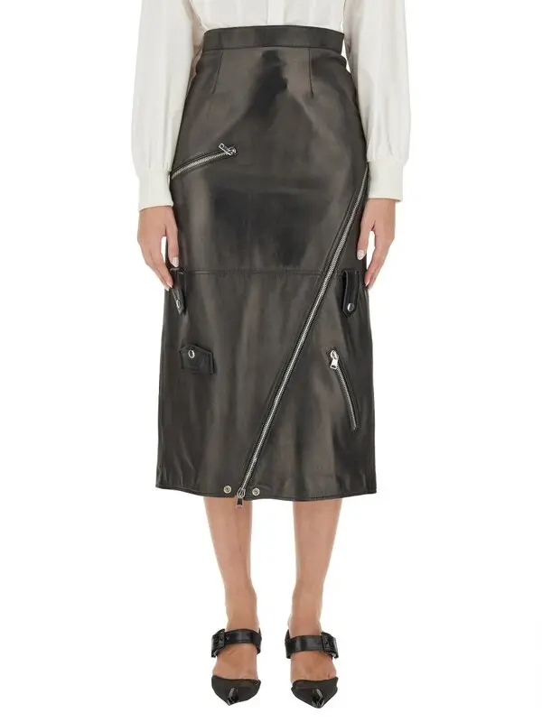 Alexander McQueen Leather Midi Skirt - Black