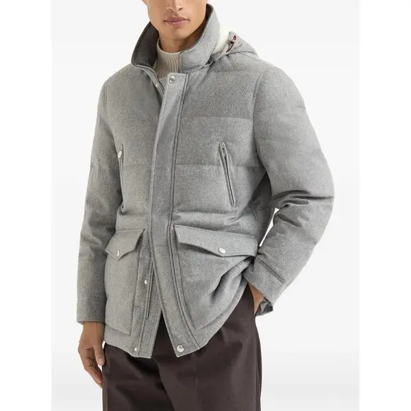 Brunello Cucinelli Padded Wool Flannel Jacket - Gray
