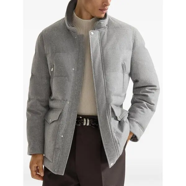 Brunello Cucinelli Padded Wool Flannel Jacket - Gray
