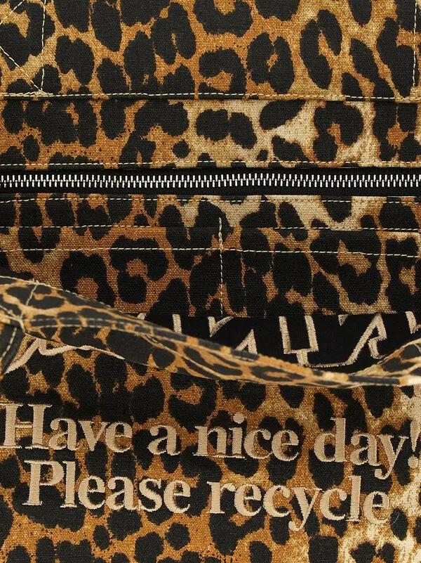 GANNI Leopard Canvas Tote Bag - Brown