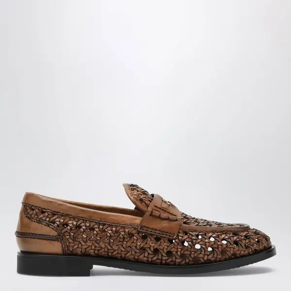 Miu Miu Woven Leather Loafers - Brown
