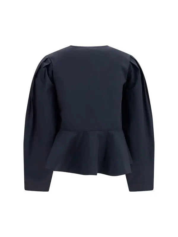 GANNI Cotton Poplin Blouse With Bows - Black