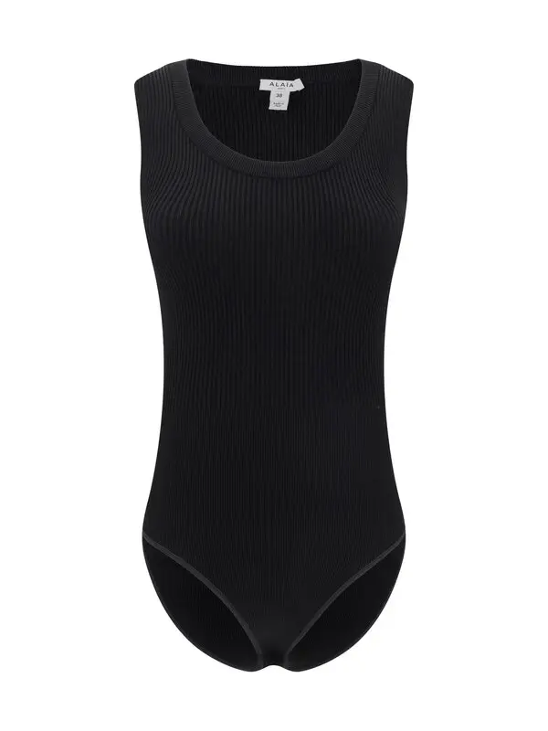 Alaïa Ribbed Design Bodysuit - Black