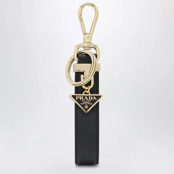 Prada Saffiano Leather Keyring With Triangle Logo - Black