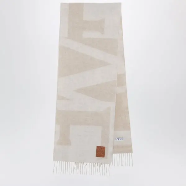 Loewe Two-tone Beige Jacquard Cashmere Scarf - Cream