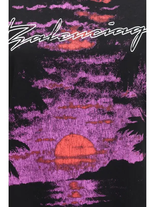 Balenciaga Printed Cotton T-shirt - Black