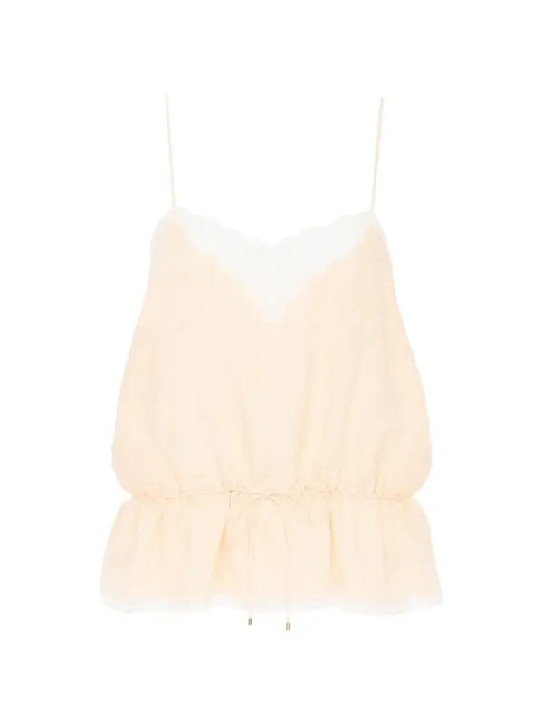 Chloé Silk Jacquard Lace Trim Top - Multicolor