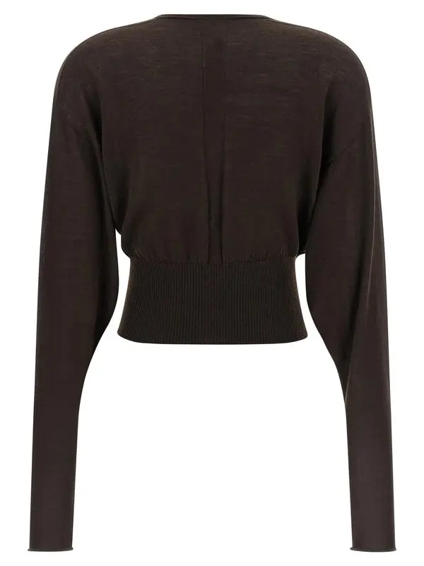 Rick Owens Virgin Wool Cropped V-neck Knit Top - Brown