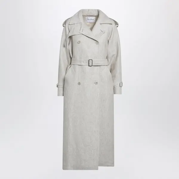 Max Mara Sand-coloured Double-breasted Duster Coat In Linen Drill