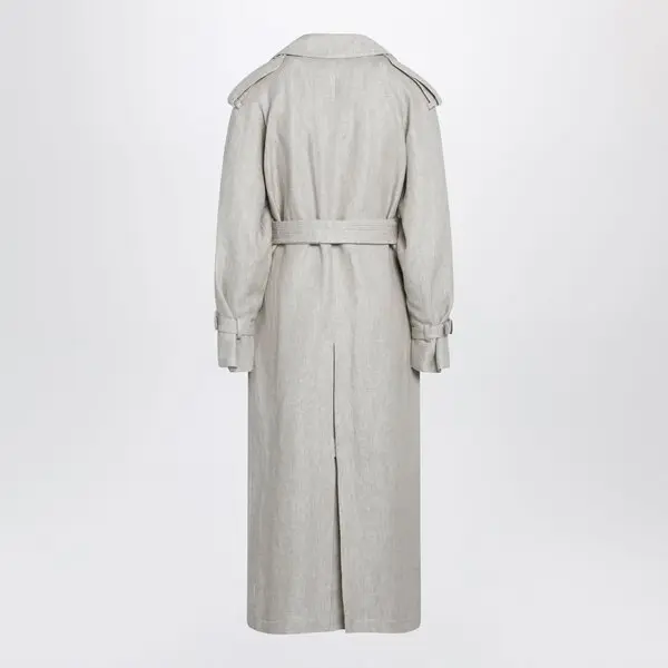 Max Mara Sand-coloured Double-breasted Duster Coat In Linen Drill