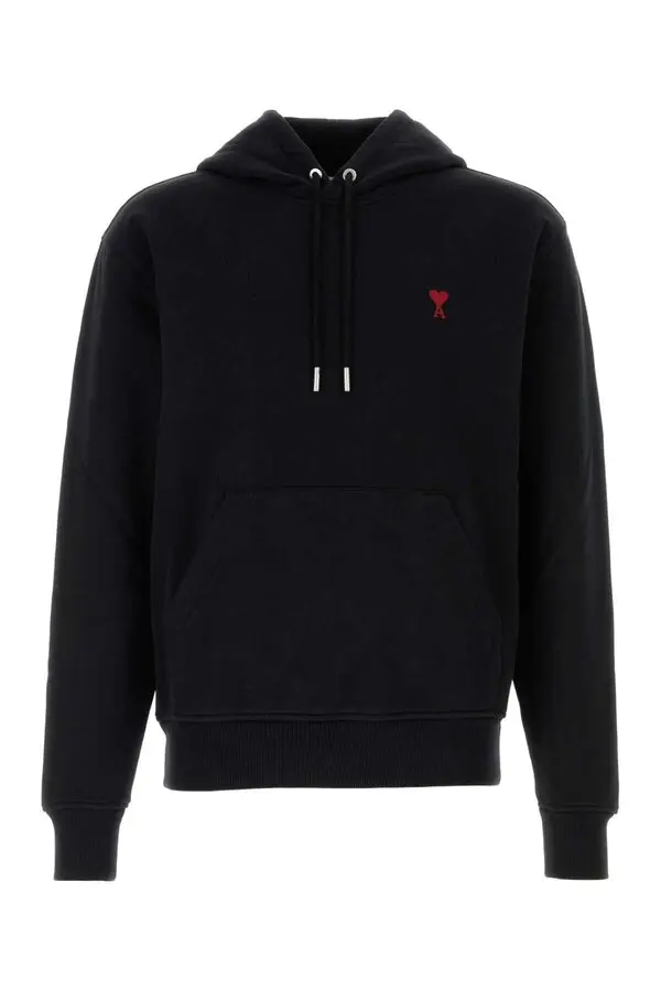 AMI Paris Cotton Hoodie With Embroidered Logo - Black